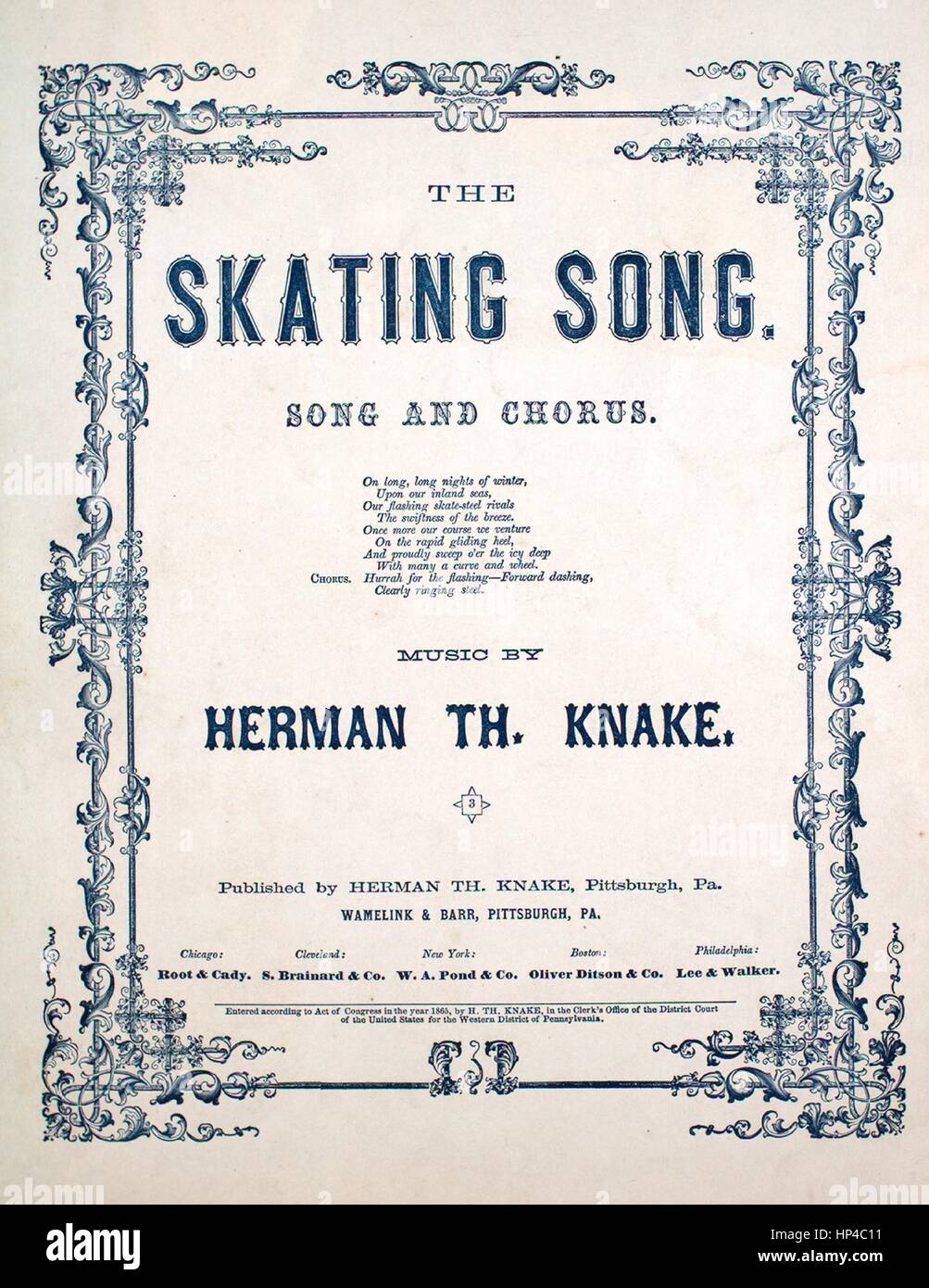 Sheet music cover image of the song 'The Skating Song Song and Chorus ...