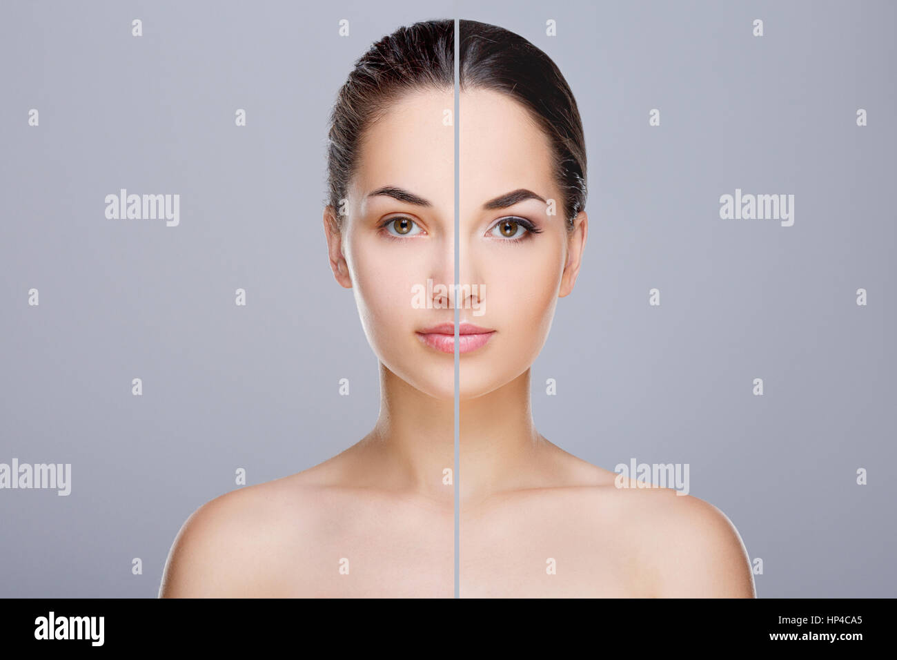 Comparison portrait with and make-up Stock Photo - Alamy