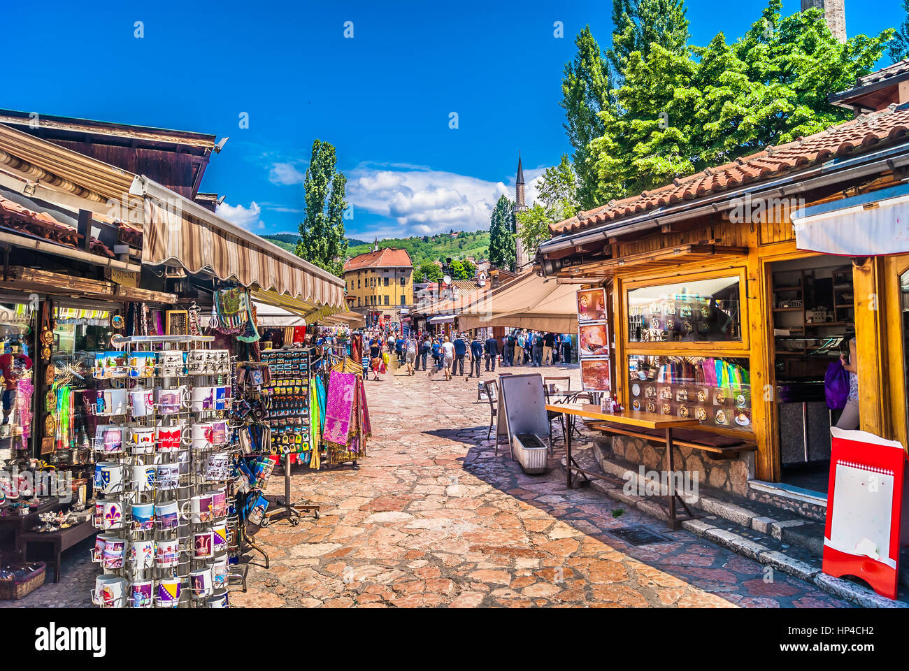 Scenic view at Bascarsija street in sarajevo city, popular touristic ...