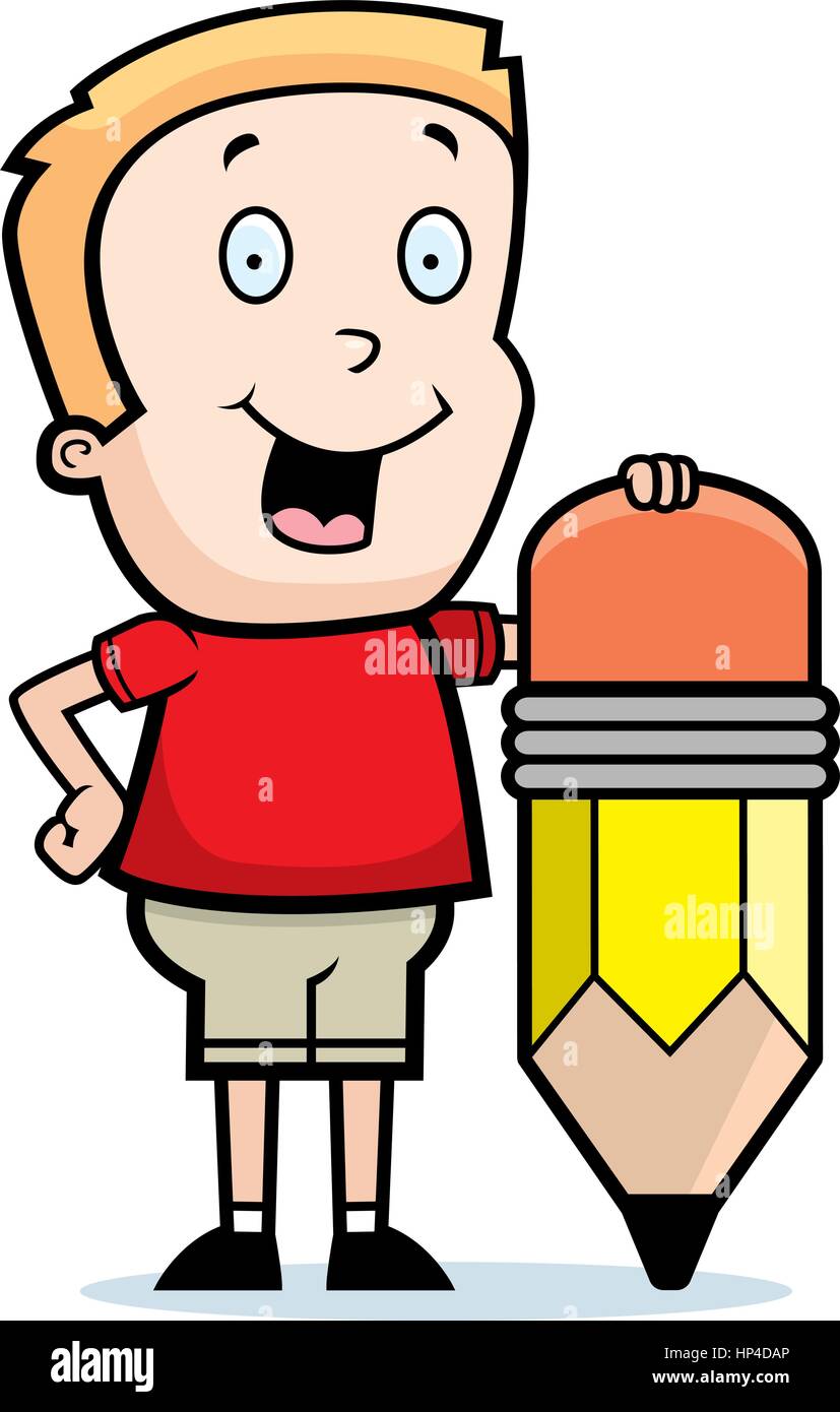 A happy cartoon boy with a pencil Stock Vector Image & Art - Alamy