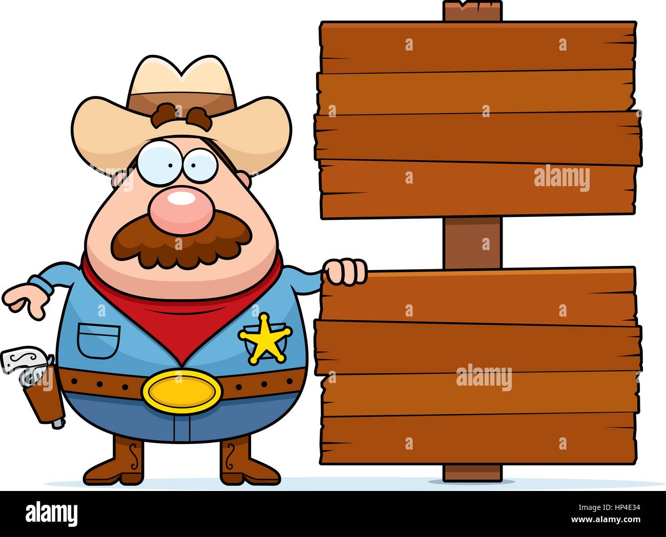 A cartoon sheriff standing next to a wooden sign Stock Vector Image ...