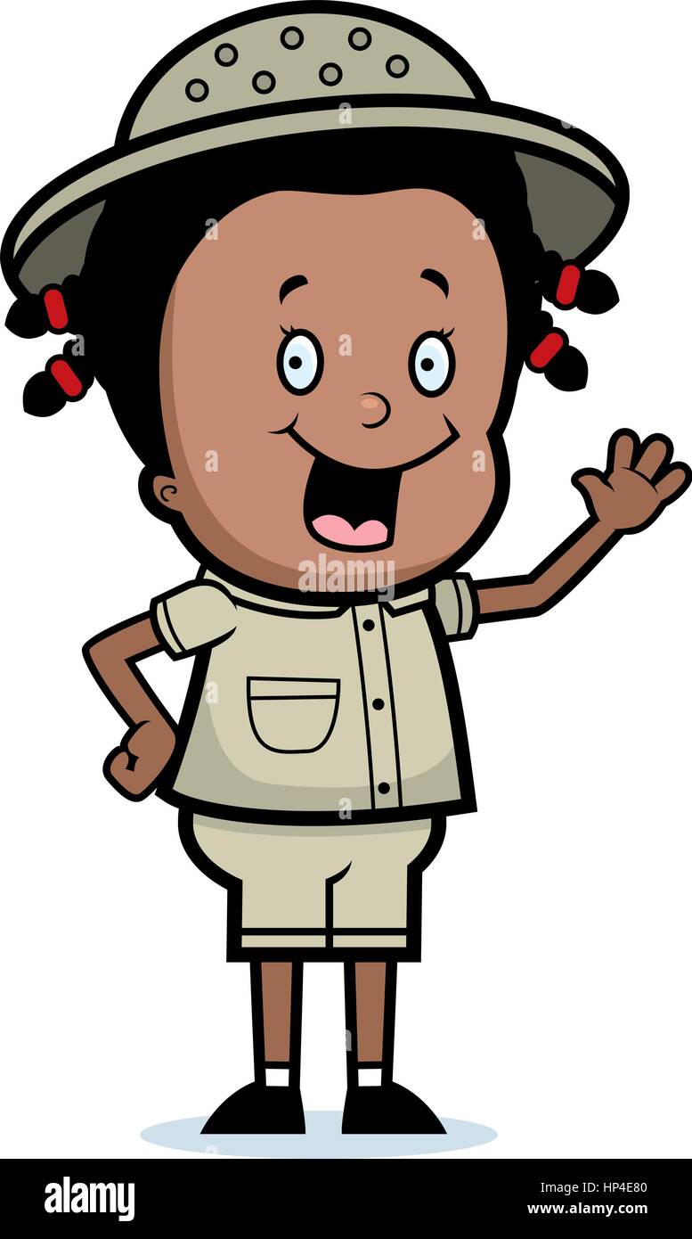 A happy cartoon girl explorer waving and smiling Stock Vector Image ...