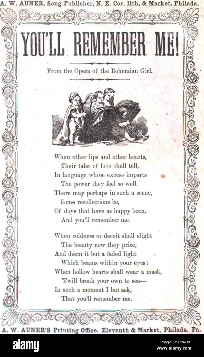 Sheet music cover image of the song 'Song Sheet You'll Remember Me ...