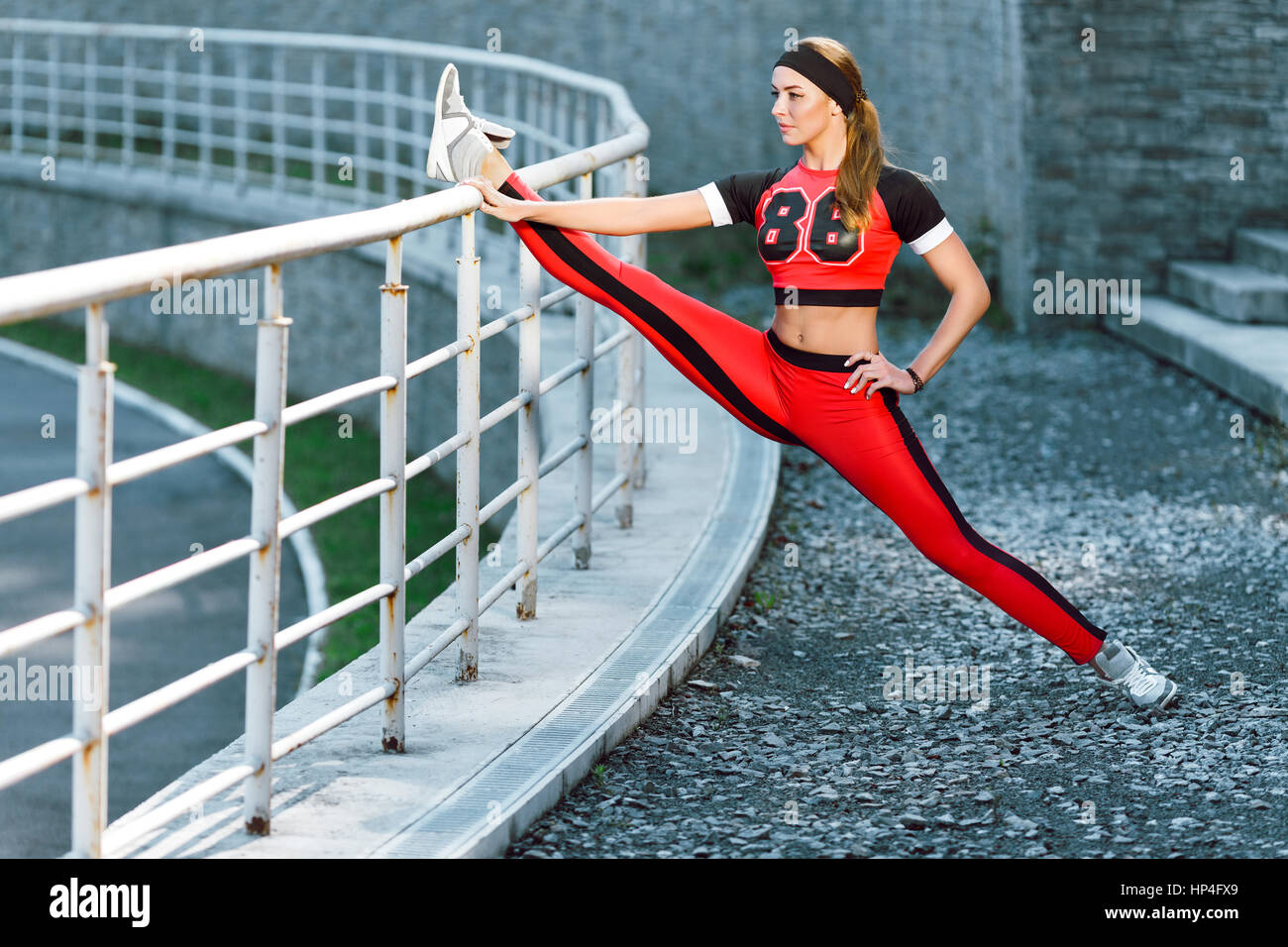 Girl doing split Stock Photo - Alamy