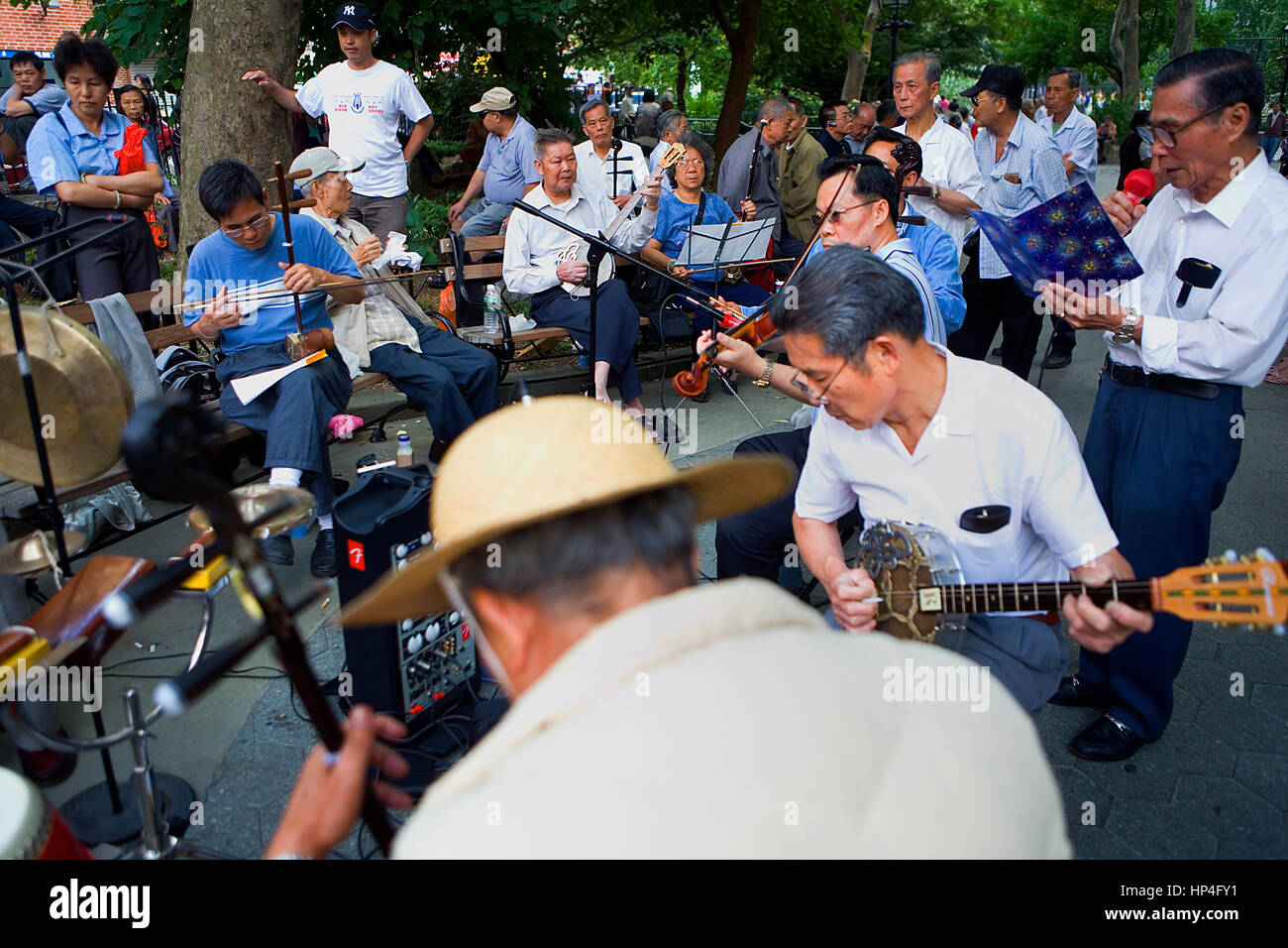 Chinatown. Playing Traditional music. Columbus Park,New York City, USA ...