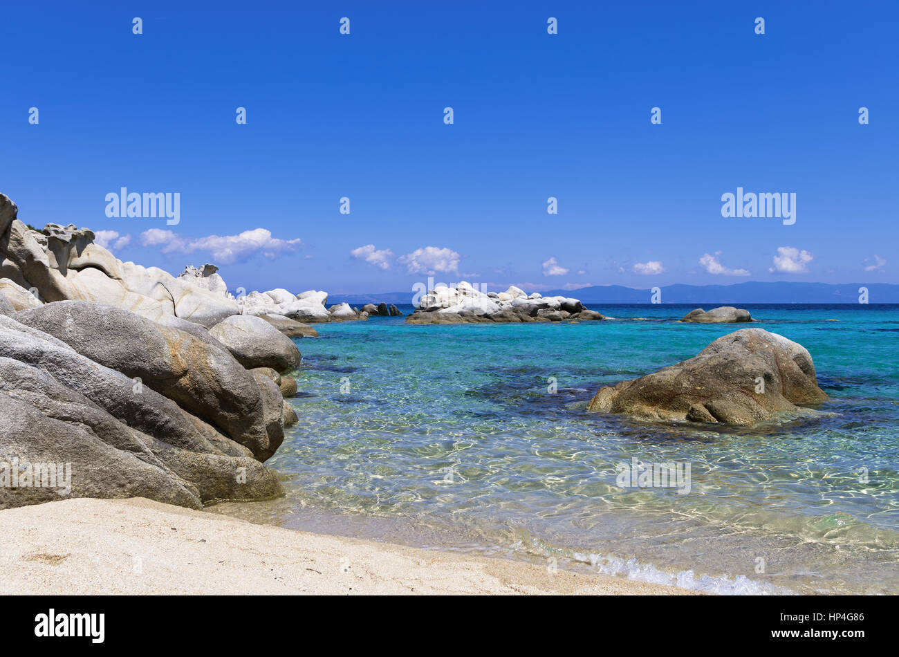 Amazing secluded sandy beach in Sithonia, Chalkidiki, Greece Stock ...
