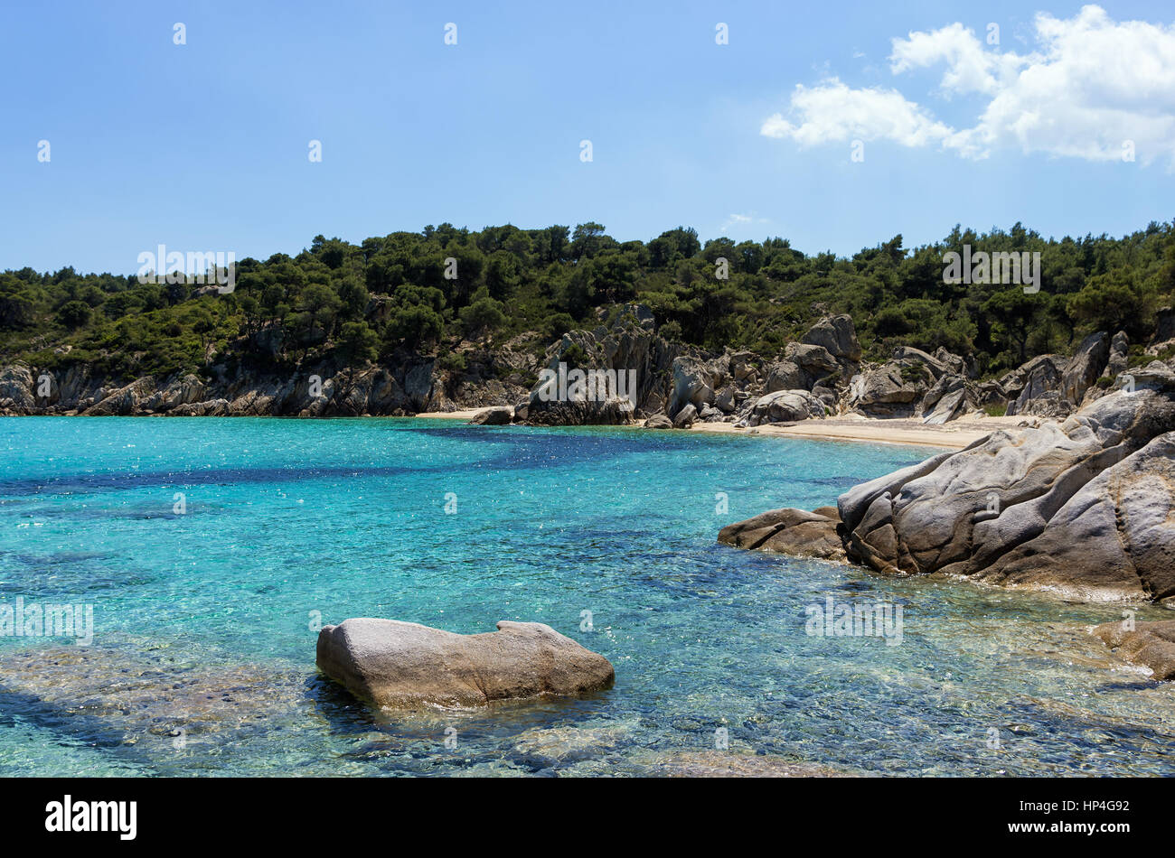 Amazing secluded sandy beach in Sithonia, Chalkidiki, Greece Stock ...