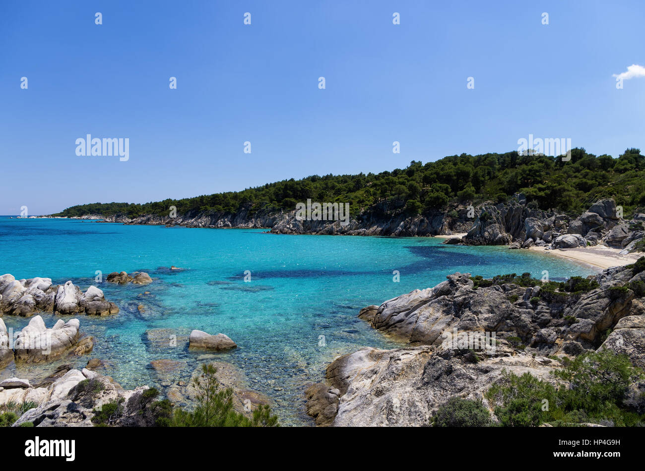 Amazing secluded sandy beach in Sithonia, Chalkidiki, Greece Stock ...