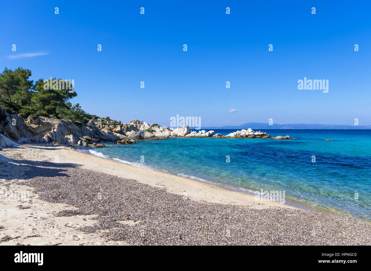 Amazing secluded sandy beach in Sithonia, Chalkidiki, Greece Stock ...