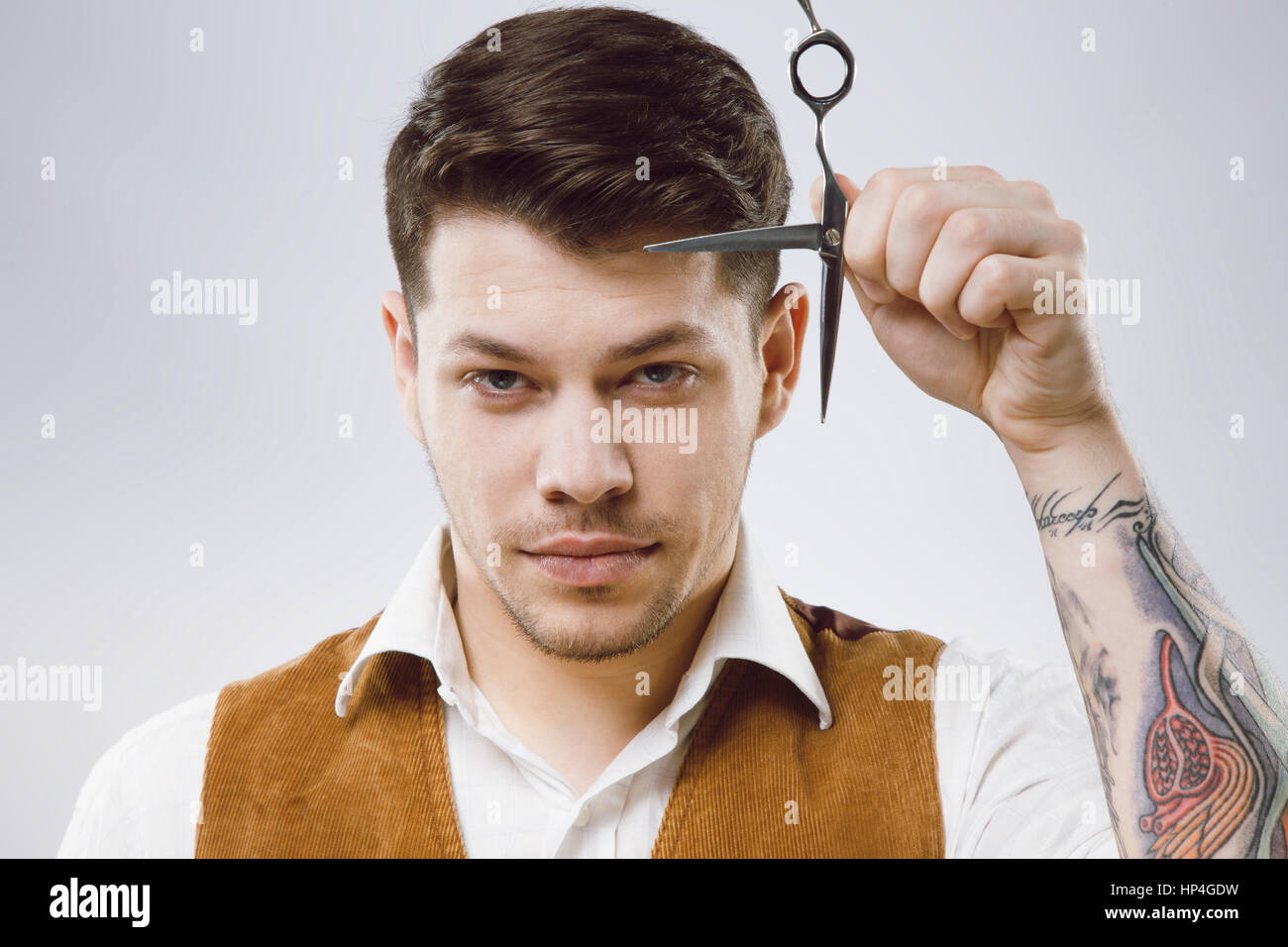 Barbers chair scissors hi-res stock photography and images - Alamy