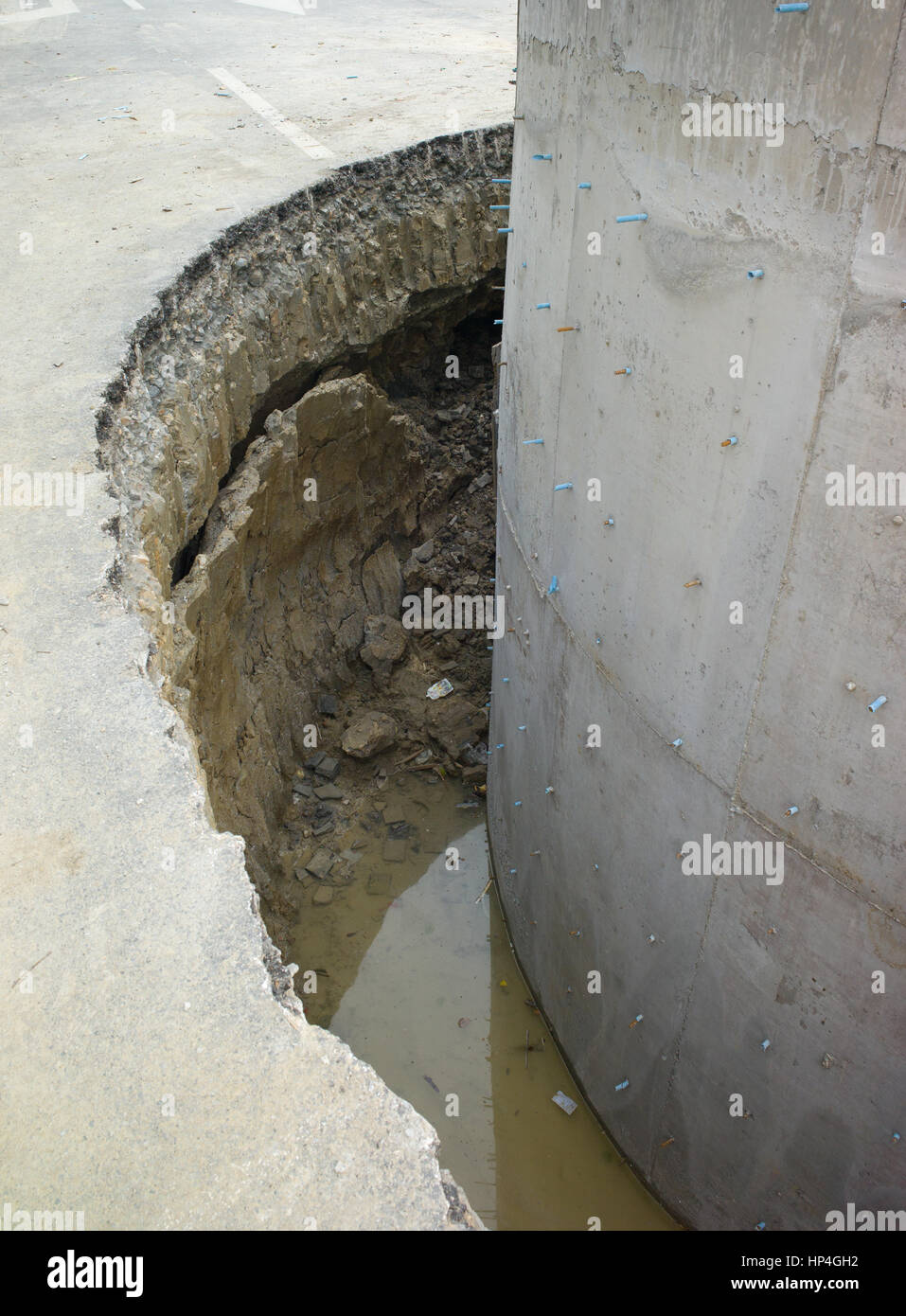 Reinforced concrete shaft under construction for access to drainage ...