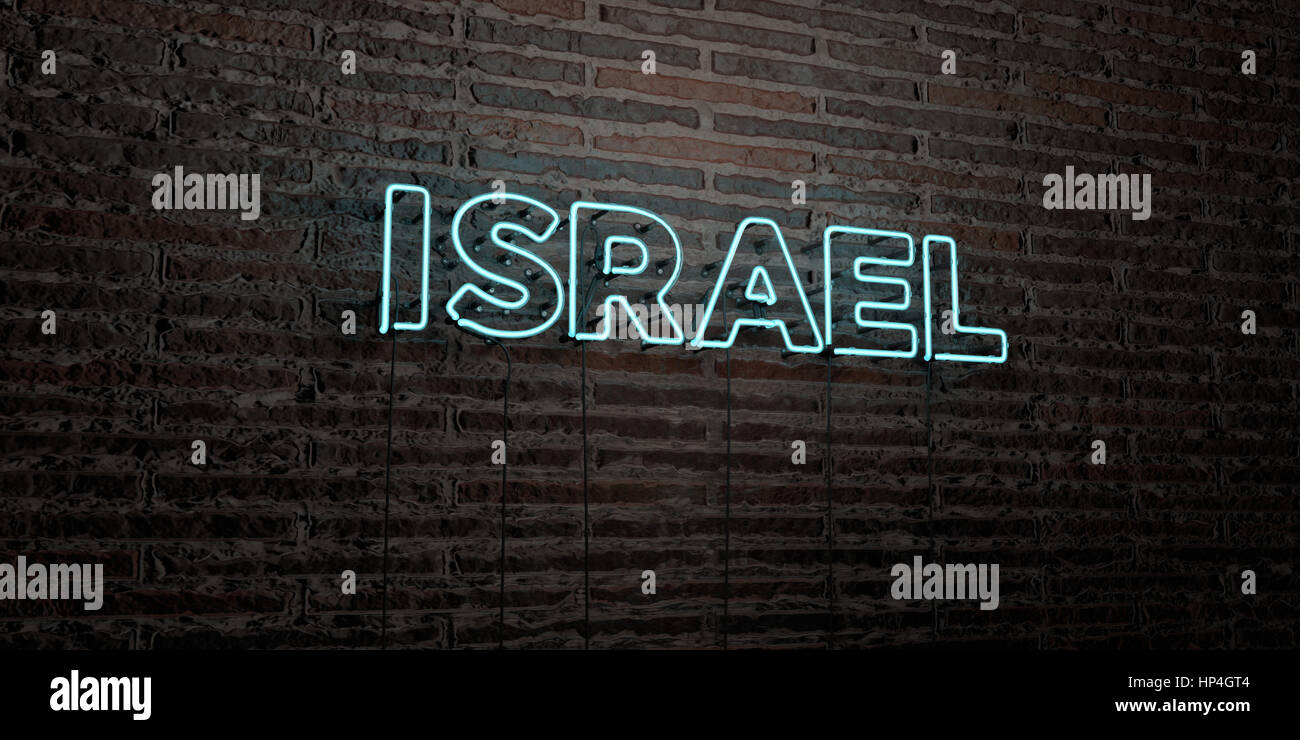 ISRAEL -Realistic Neon Sign on Brick Wall background - 3D rendered ...