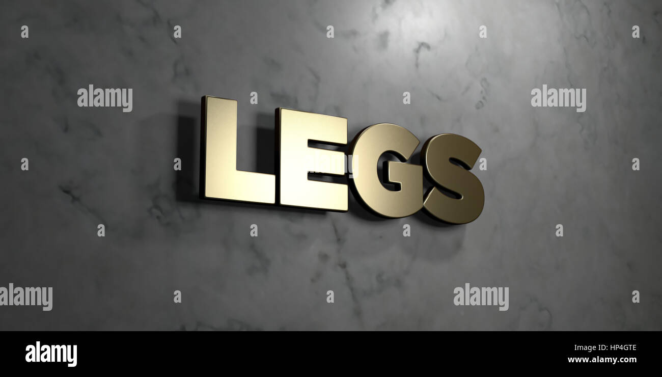 Legs - Gold sign mounted on glossy marble wall - 3D rendered royalty ...