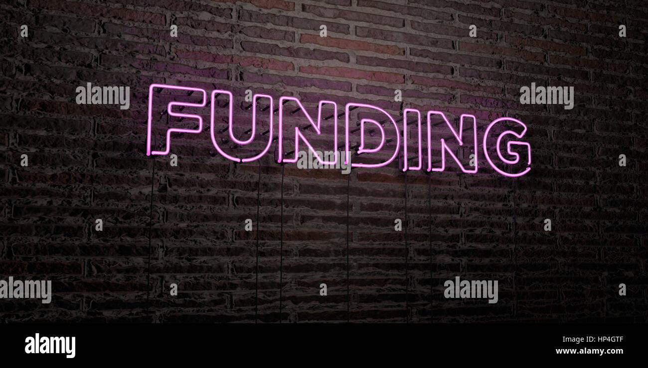 FUNDING -Realistic Neon Sign on Brick Wall background - 3D rendered ...