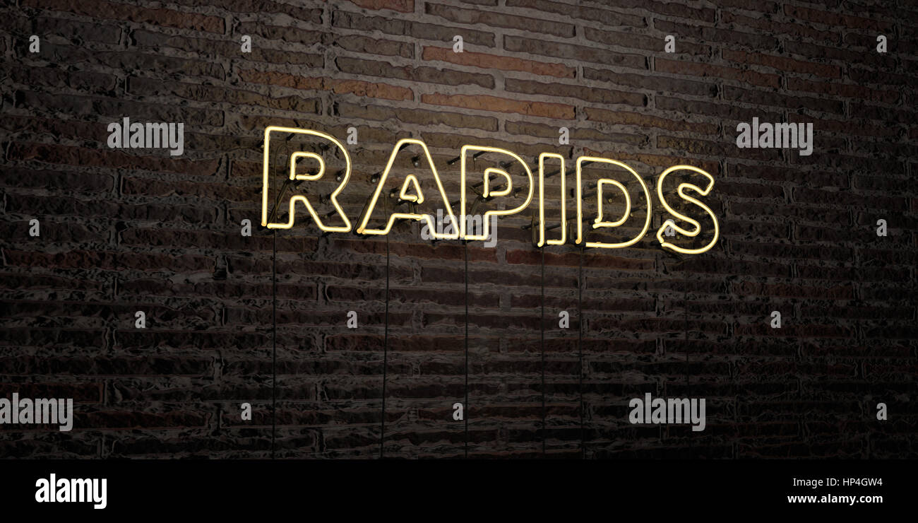 RAPIDS -Realistic Neon Sign on Brick Wall background - 3D rendered ...