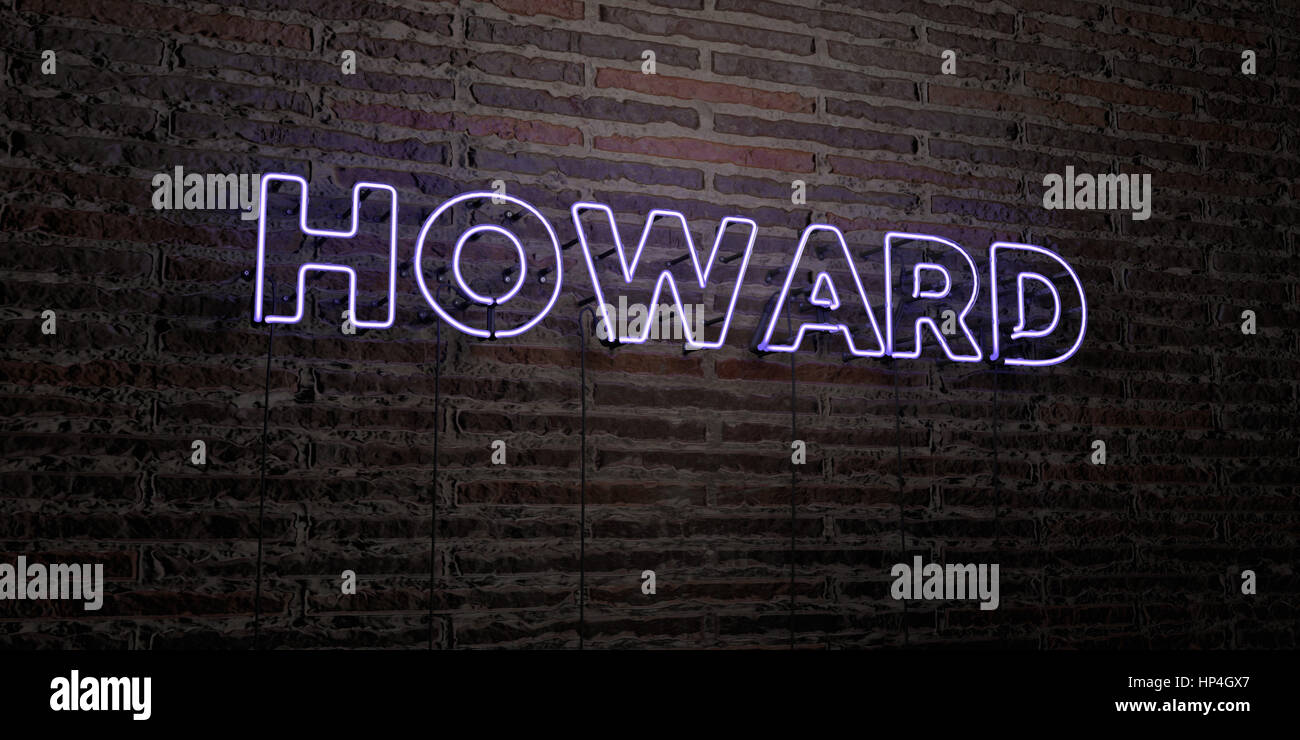 HOWARD -Realistic Neon Sign on Brick Wall background - 3D rendered ...