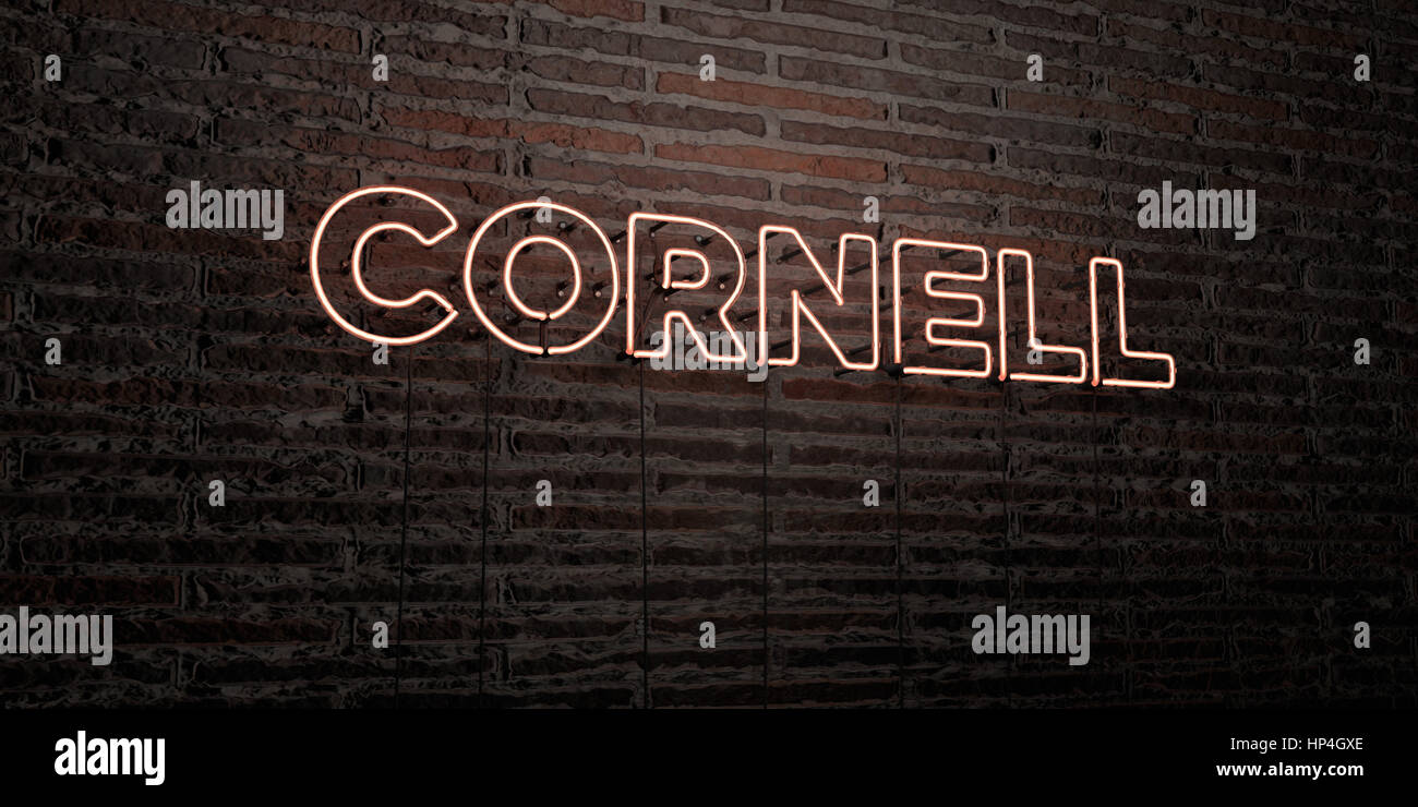 CORNELL -Realistic Neon Sign on Brick Wall background - 3D rendered ...
