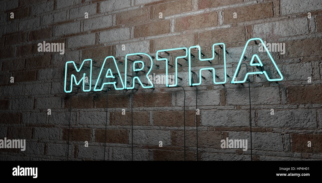 MARTHA - Glowing Neon Sign on stonework wall - 3D rendered royalty free ...