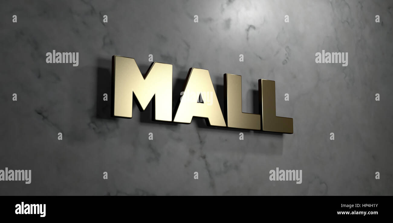 Mall - Gold sign mounted on glossy marble wall - 3D rendered royalty ...