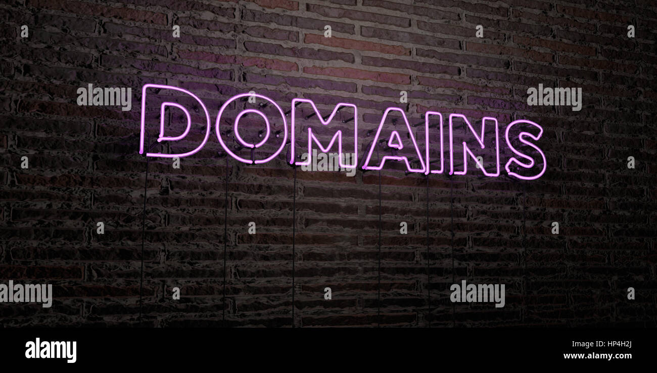DOMAINS -Realistic Neon Sign on Brick Wall background - 3D rendered ...