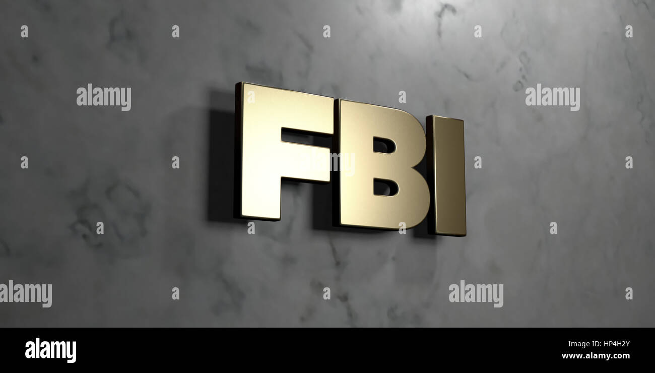 Fbi - Gold sign mounted on glossy marble wall - 3D rendered royalty ...