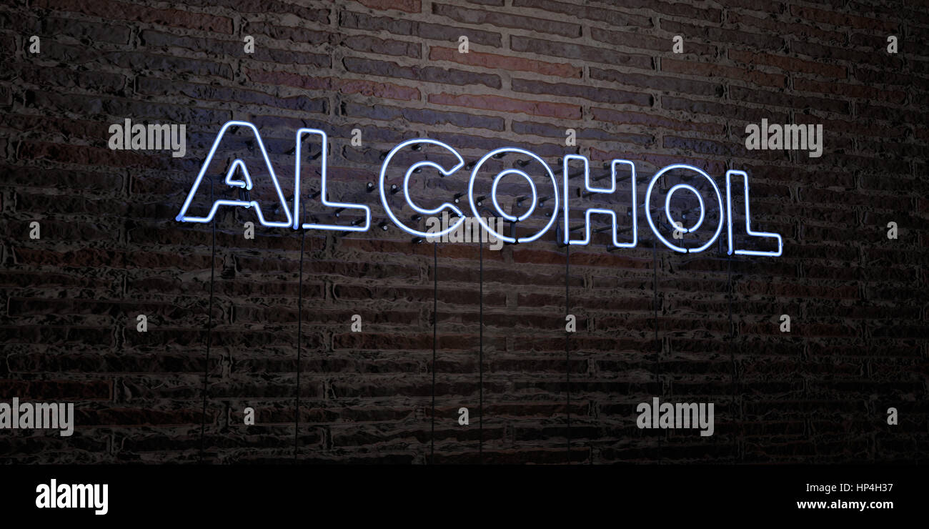 ALCOHOL -Realistic Neon Sign on Brick Wall background - 3D rendered ...