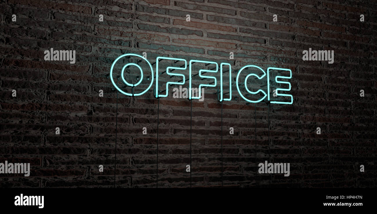 OFFICE -Realistic Neon Sign on Brick Wall background - 3D rendered ...