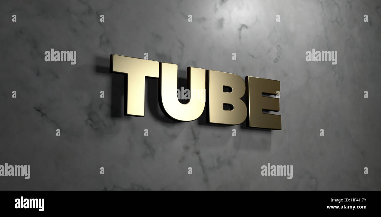 Tube - Gold sign mounted on glossy marble wall - 3D rendered royalty ...