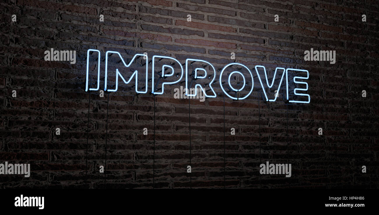 IMPROVE -Realistic Neon Sign on Brick Wall background - 3D rendered ...