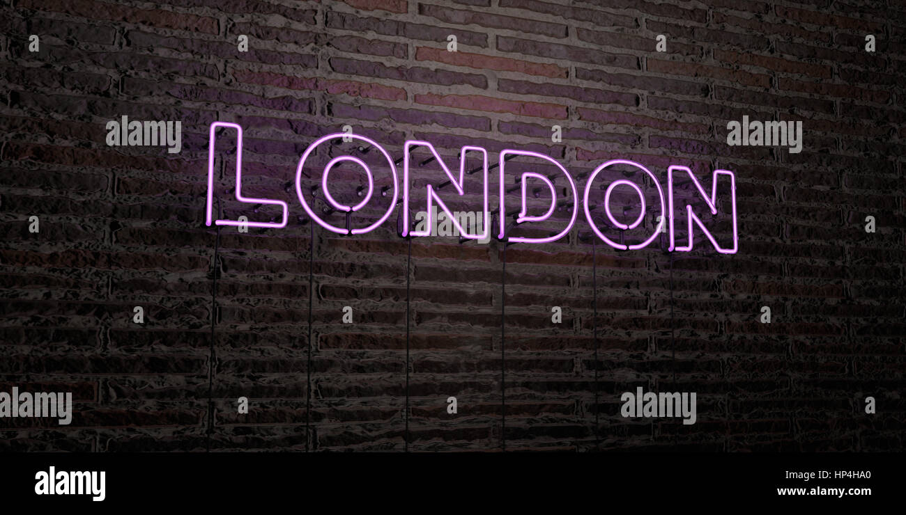 LONDON -Realistic Neon Sign on Brick Wall background - 3D rendered ...