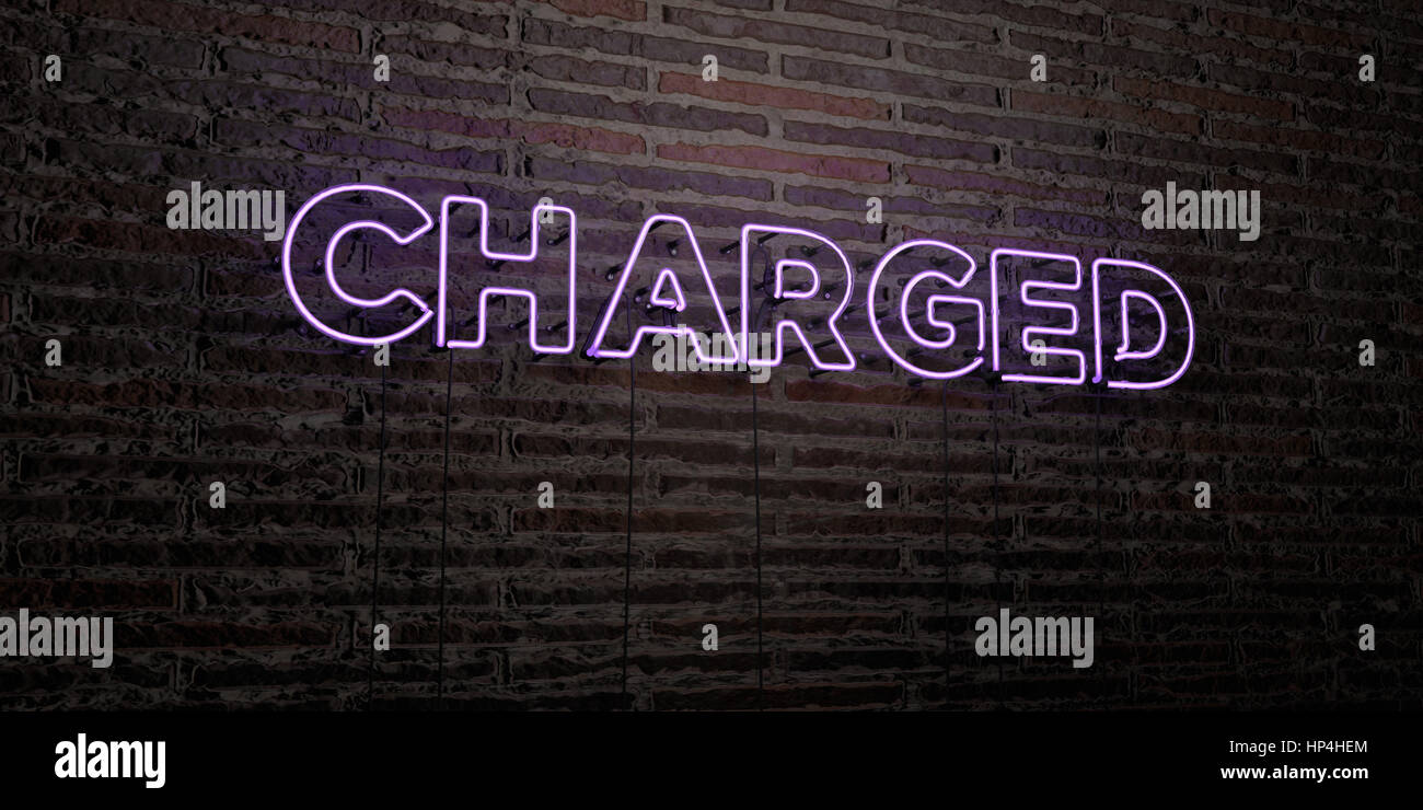 CHARGED -Realistic Neon Sign on Brick Wall background - 3D rendered ...