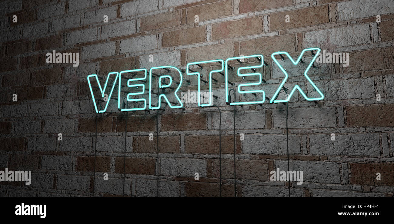 VERTEX - Glowing Neon Sign on stonework wall - 3D rendered royalty free ...