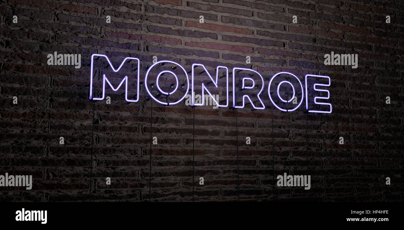 MONROE -Realistic Neon Sign on Brick Wall background - 3D rendered ...