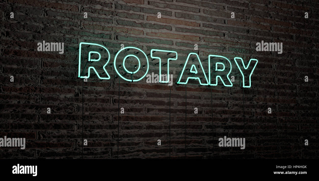ROTARY -Realistic Neon Sign on Brick Wall background - 3D rendered ...