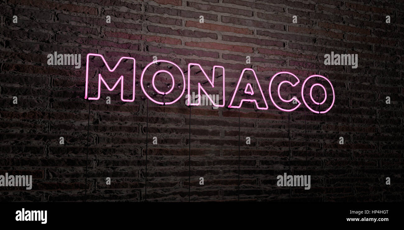MONACO -Realistic Neon Sign on Brick Wall background - 3D rendered ...