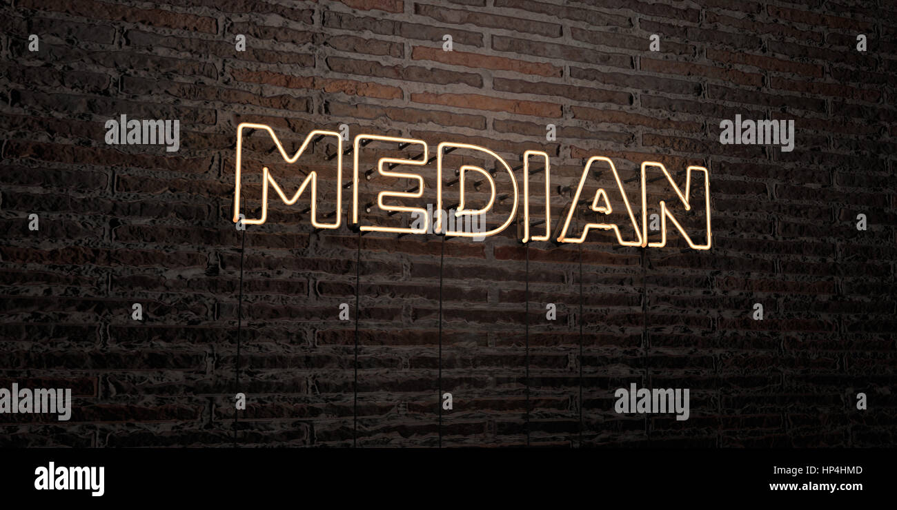 MEDIAN -Realistic Neon Sign on Brick Wall background - 3D rendered ...