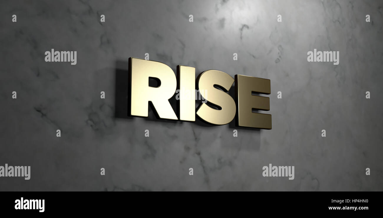 Rise - Gold sign mounted on glossy marble wall - 3D rendered royalty ...