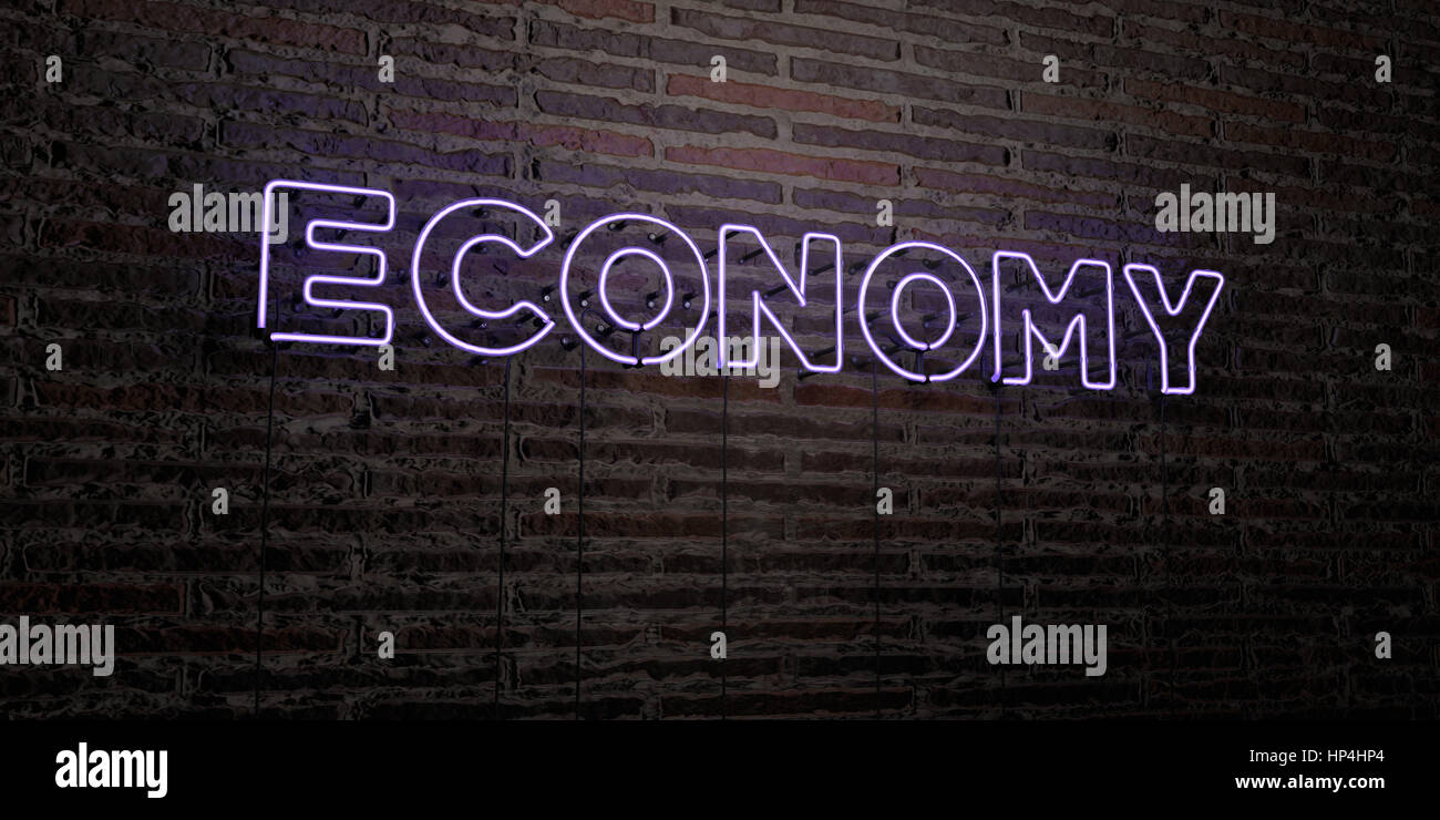 ECONOMY -Realistic Neon Sign on Brick Wall background - 3D rendered ...