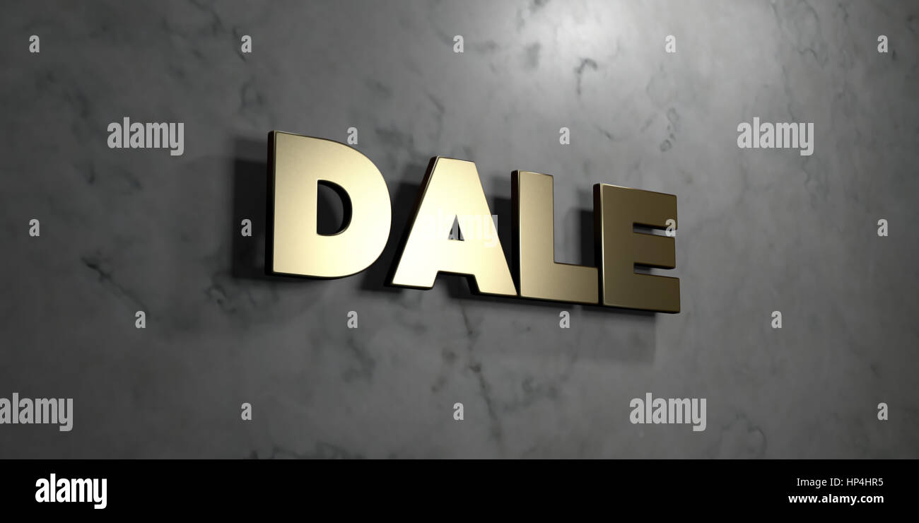 Dale - Gold sign mounted on glossy marble wall - 3D rendered royalty ...