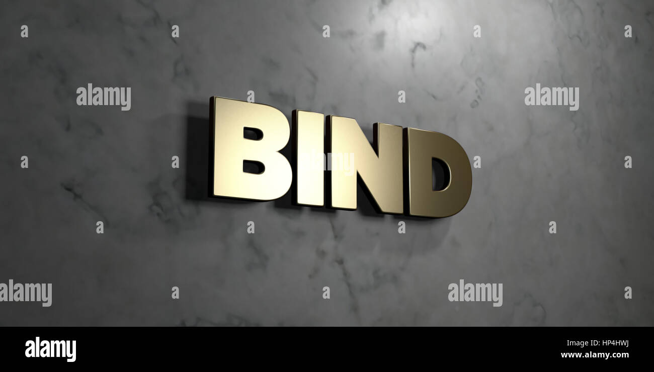 Bind - Gold sign mounted on glossy marble wall - 3D rendered royalty ...