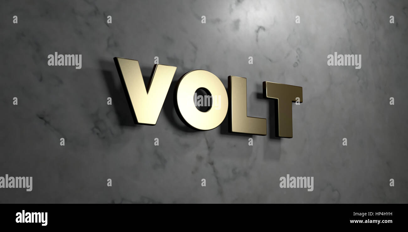 Volt - Gold sign mounted on glossy marble wall - 3D rendered royalty ...