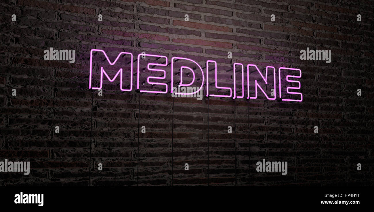 MEDLINE -Realistic Neon Sign on Brick Wall background - 3D rendered ...