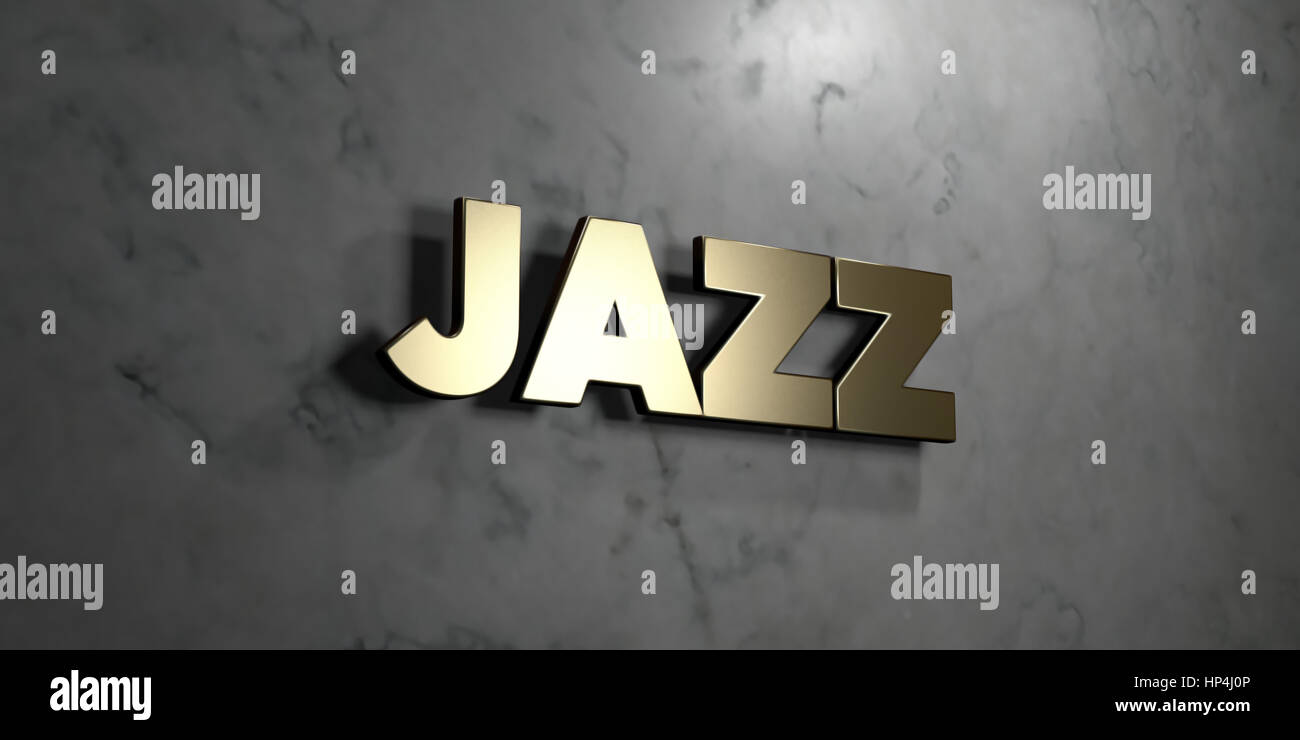Jazz - Gold sign mounted on glossy marble wall - 3D rendered royalty ...
