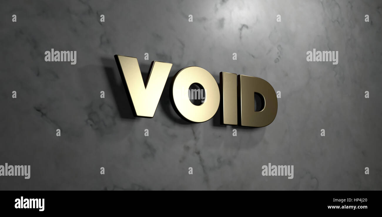 Void - Gold sign mounted on glossy marble wall - 3D rendered royalty ...