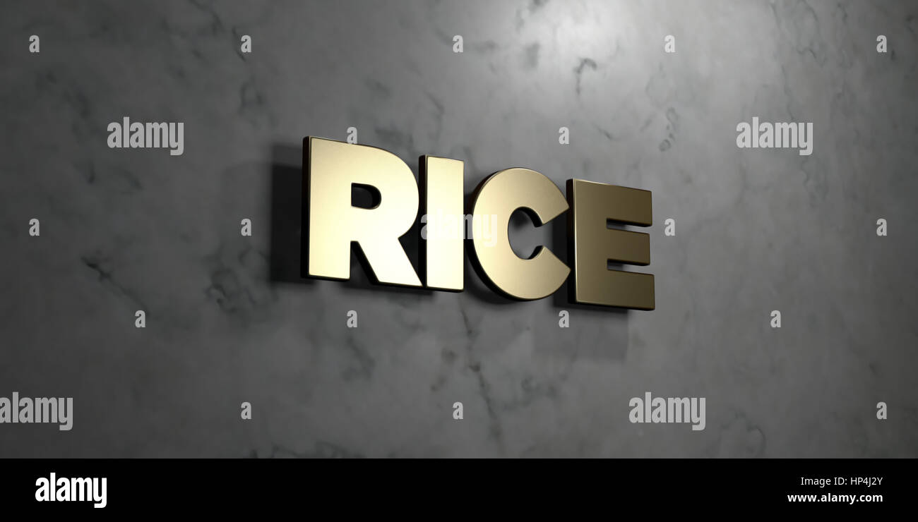 Rice - Gold sign mounted on glossy marble wall - 3D rendered royalty ...