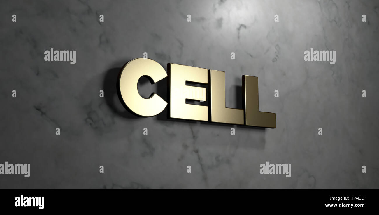 Cell - Gold sign mounted on glossy marble wall - 3D rendered royalty ...