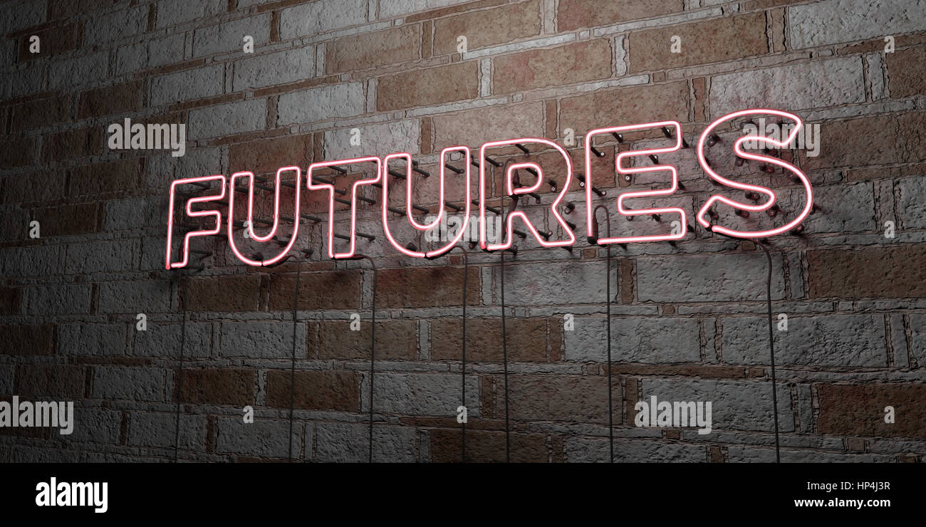 FUTURES - Glowing Neon Sign on stonework wall - 3D rendered royalty ...