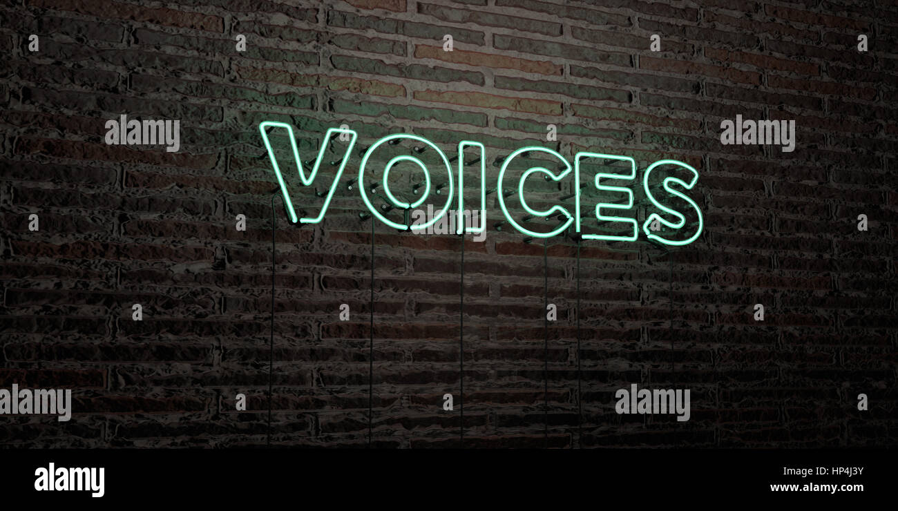 VOICES -Realistic Neon Sign on Brick Wall background - 3D rendered ...