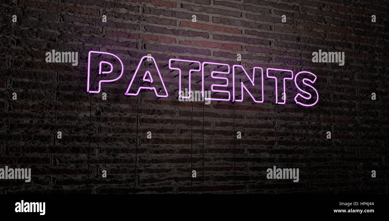 PATENTS -Realistic Neon Sign on Brick Wall background - 3D rendered ...