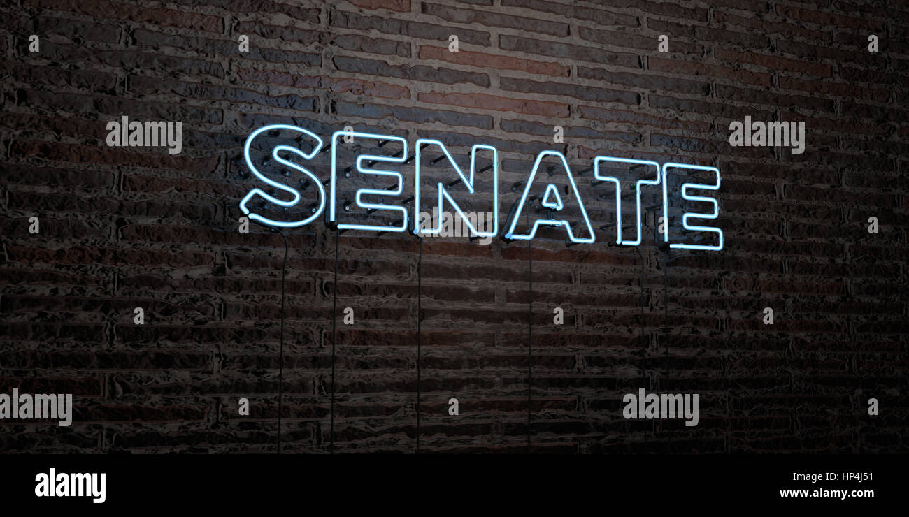 SENATE -Realistic Neon Sign on Brick Wall background - 3D rendered ...